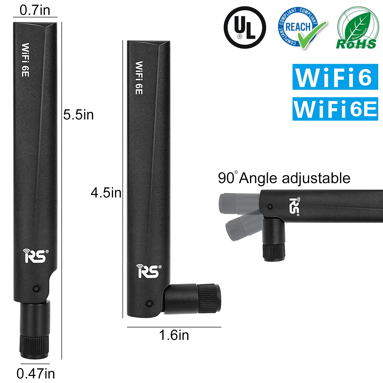 RS 2pcs Wi-Fi/WiFi 6E Antennas High Gain Dual Band WiFi RP-SMA Antenna for Router IP Camera Surveillance Recorder