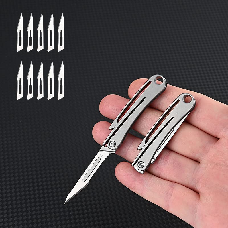 NBGDY Small Titanium Utility Knife,EDC Pocket Knife Folding Knife with 10 Blades,Ultralight Keychain Knife only 0.32oz.(kpq-1031)