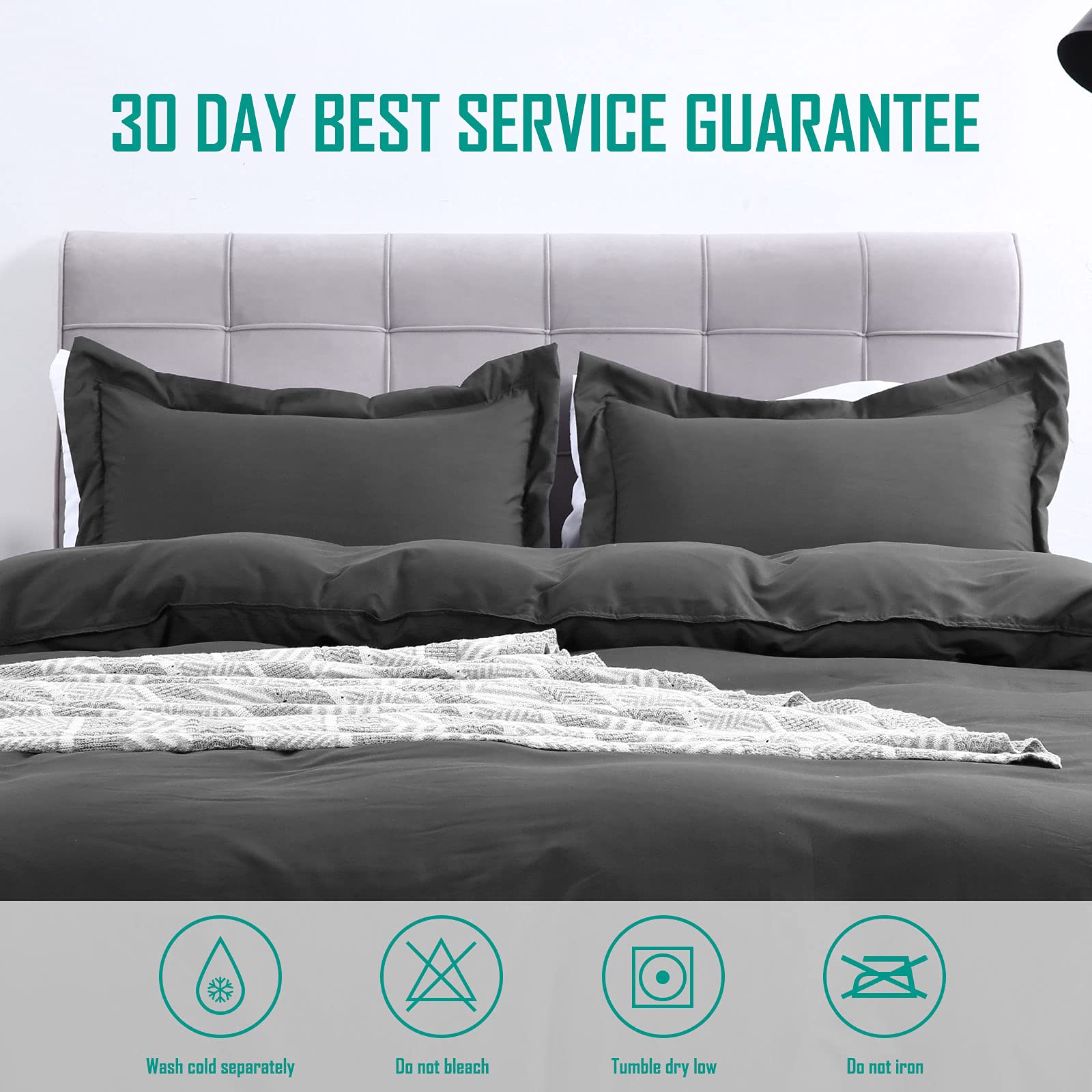 TEKAMON All Season 2 Piece Duvet Cover Set, Super Soft Breathable 100% Brushed Microfiber Premium Bedding Set -1 Comforter Cover with Zipper Closure+1 Pillow Sham (Twin, Dark Grey)