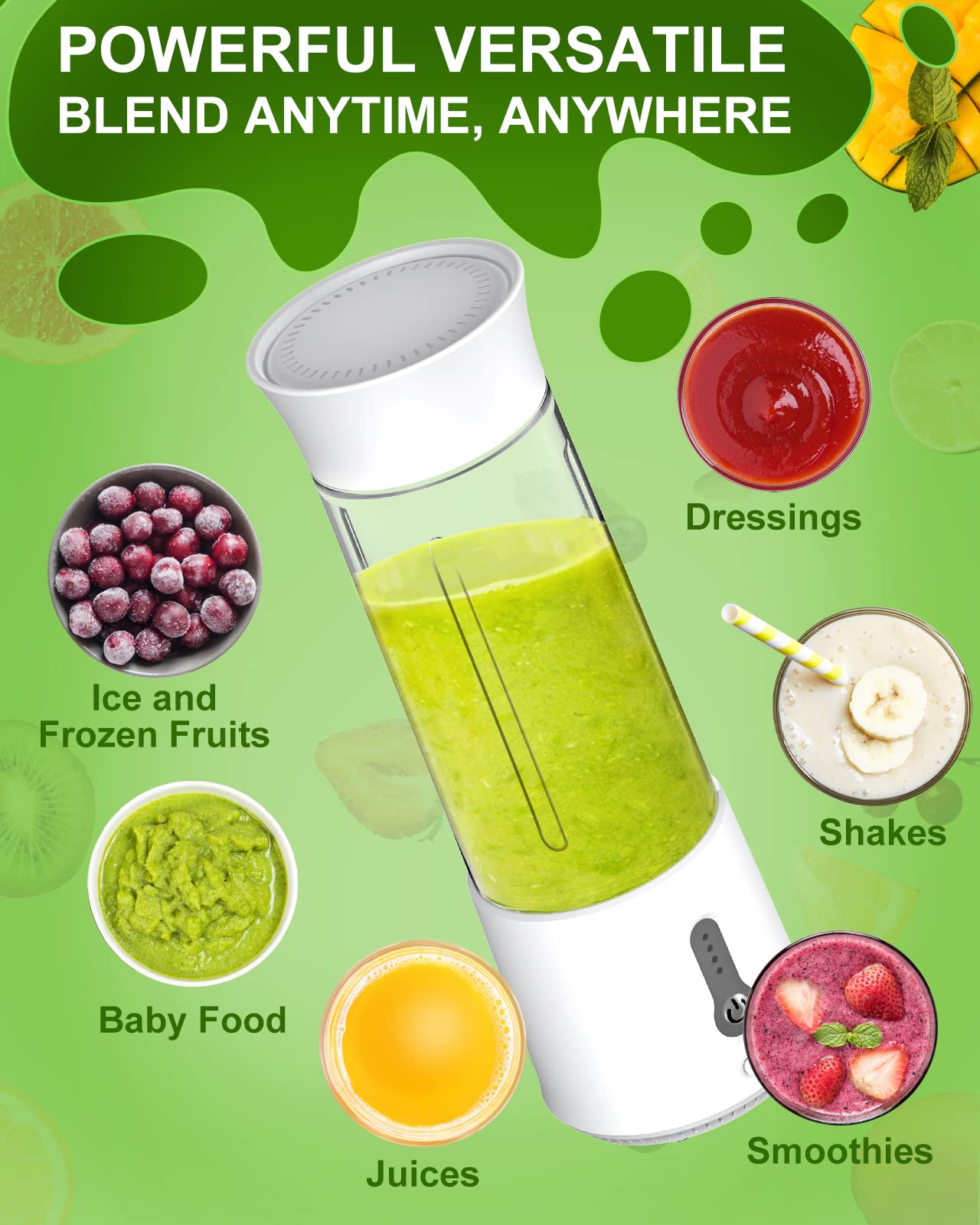 Portable Blender, Portable Blender for Shakes and Smoothies, Personal Size Blender for Shakes and Smoothies with 6 Blades, 17 Oz USB Rechargeable Mini Blender shake Smoothie for Kitchen/Travel/Gym