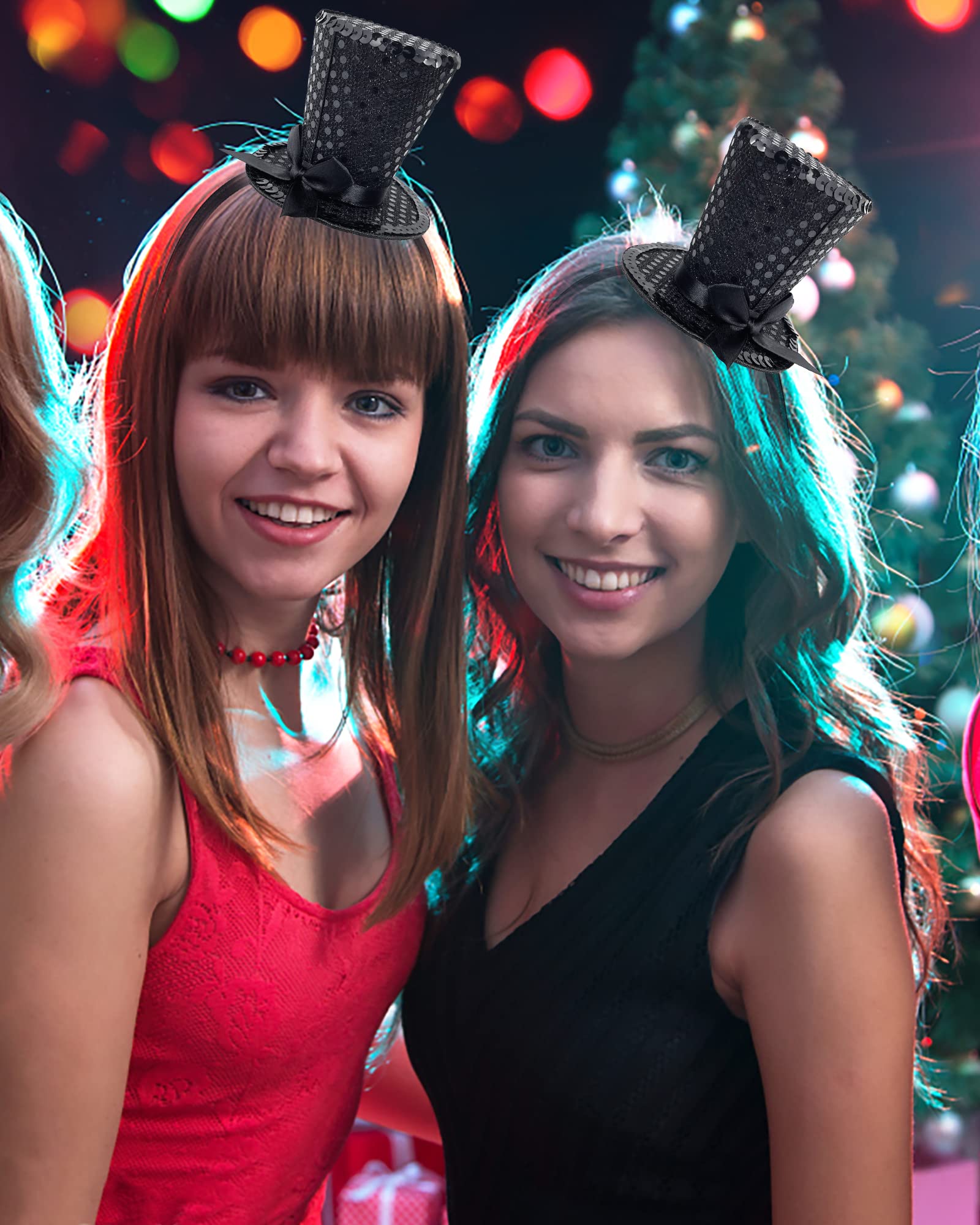 Mini Top Hat on Headband Sequin Black