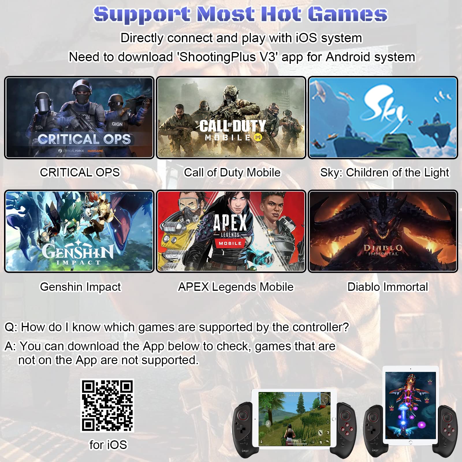 Megadream Wireless Mobile Game Controller Gamepad Joystick for iPad iOS iPhone 14/13/12, Android Samsung Tablet PC - 18+ Hour Battery Life - MFi Certified - Call of Duty - Apex Legends