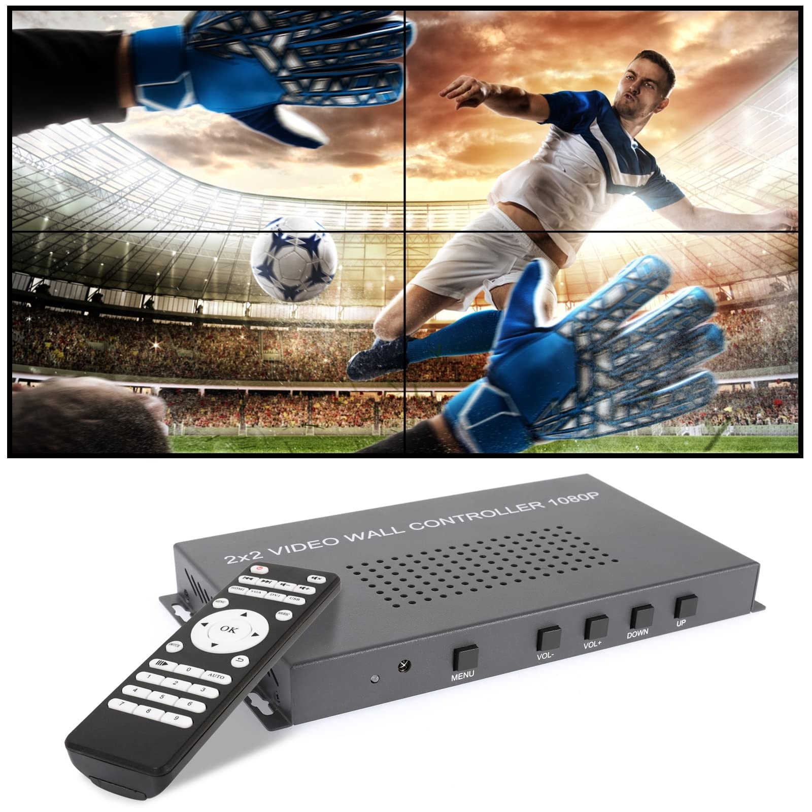 POWLAB 180 Degree Rotate Video Wall Controller 2X2 HDMI TV Wall Controller Video Image Processor 1080P 60HZ HD Display Screen Splicing 4 HDMI Output Support Splicing 2x2, 1x2, 1x3, 1x4, 2x1, 3x1, 4x1