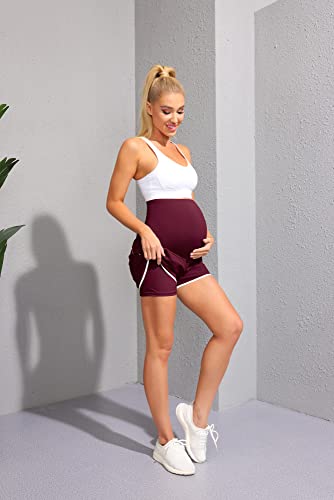 Maacie Workout Shorts for Pregnant Women Activewear Exercise Athletic Yoga Shorts Wine M