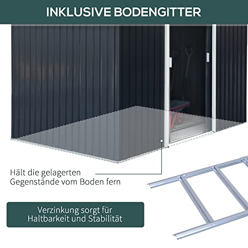 Outsunny 9' x 6' Outdoor Storage Shed, Garden Tool House with Foundation, 4 Vents and 2 Easy Sliding Doors for Backyard, Patio, Garage, Lawn, Dark Gray