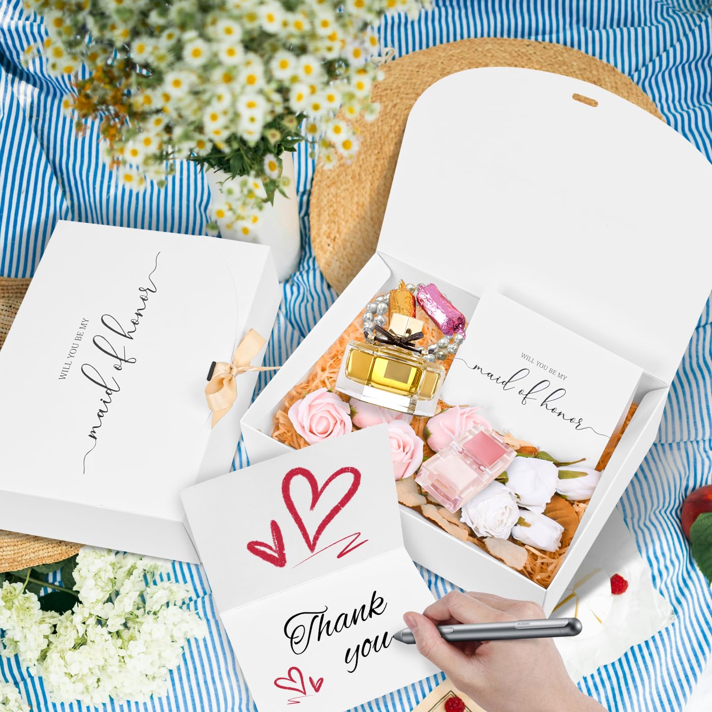 WLUSEAXI 8Pack Bridesmaid Proposal Box with Bridesmaid Cards, Bridesmaid Boxes with Ribbon, Maid Matron of Honor Proposal Box, White Boxes for Bridesmaid Proposal, Bridesmaid Proposal Gifts