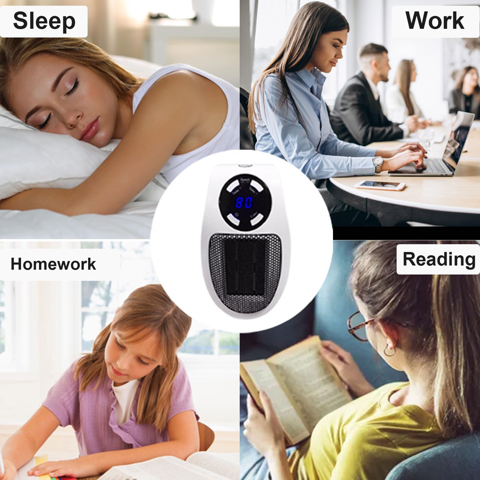 Portable Plug in Heater, 500W Electric Small Space Heater Indoor with Overheat Protection, Adjustable Electronic Thermostat, Precise LED Display Plug in Wall Heaters for Indoor Use