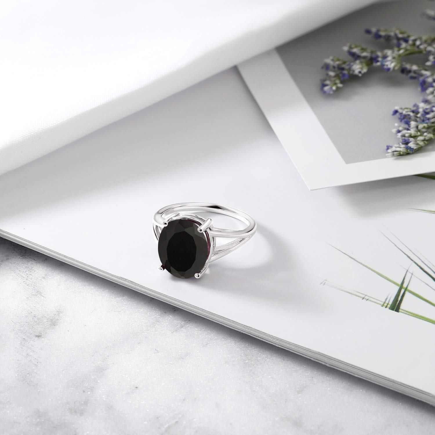Gem Stone King 925 Sterling Silver Black Onyx Ring For Women | 4.00 Cttw | Gemstone December Birthstone | Oval 12X10MM | Available In Size 5,6,7,8,9