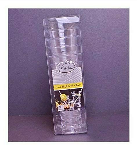 Kingzak Clear Plastic Highball Glasses - 10oz | 10 Disposable Wine Glasses & Cocktail Glasses, Great to use as Tossware Wine Glasses, Disposable Cups, Party & Kitchen Essentials