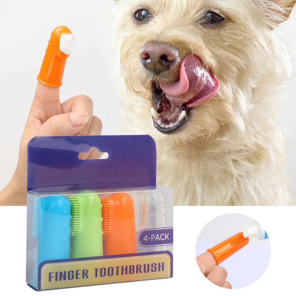 Ralondbey 4PCS/Set Dog Finger Toothbrush for Pet Tooth Tool Pet Small Toothbrush Cat Brush Bad Breath Teeth Care Supplies