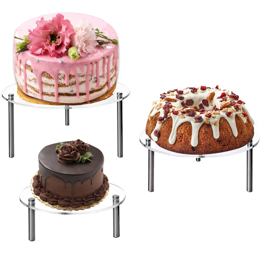 MIGHTDUTY3 Pcs Round Clear Acrylic Cake Stands, Cupcake Dessert Cake Holder Set, 3 Pack Acrylic Cupcake Display Set for Birthday Wedding Party Baby Shower Servings Platter Tower Decorations Clear