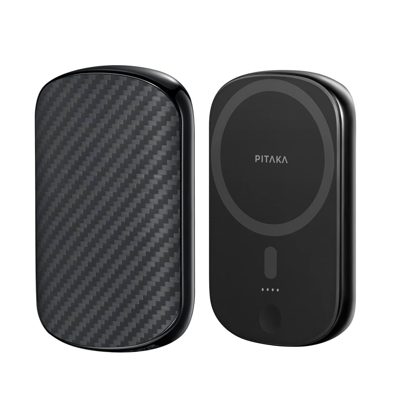 pitaka Wireless Portable Charger Power Bank for iPhone 14/13/12 Compatible with Mag Safe Battery Pack 4000mAh, 1500D Aramid Fiber Made, Black/Grey(Twill)