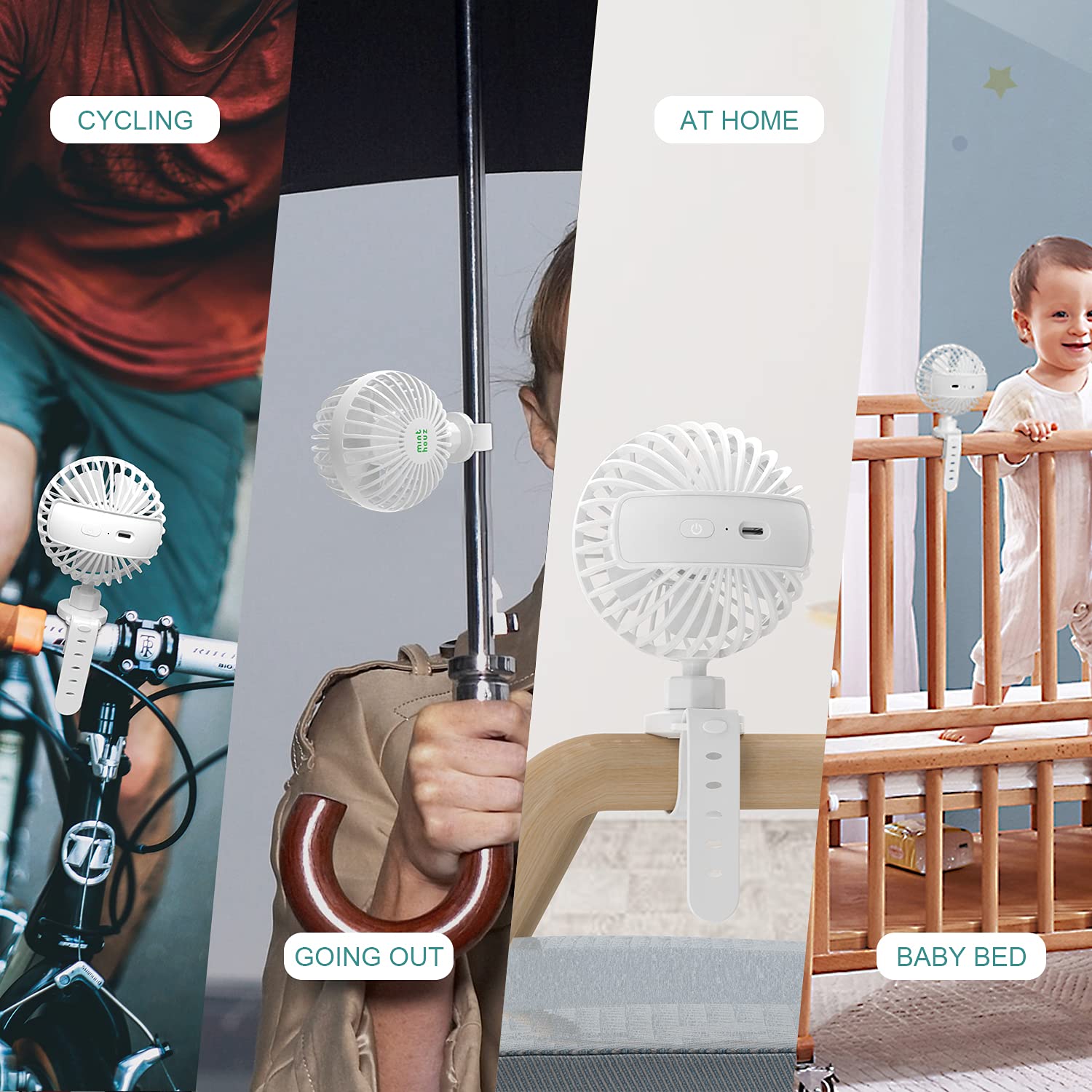 Minthouz Portable Stroller Fan, Rechargeable Small Fan with Flexible Strap, 3 Speeds Personal Fan USB Mini Cooling Fan for Stroller, Car Seat, Bike,Travel, Camping, and Bedroom
