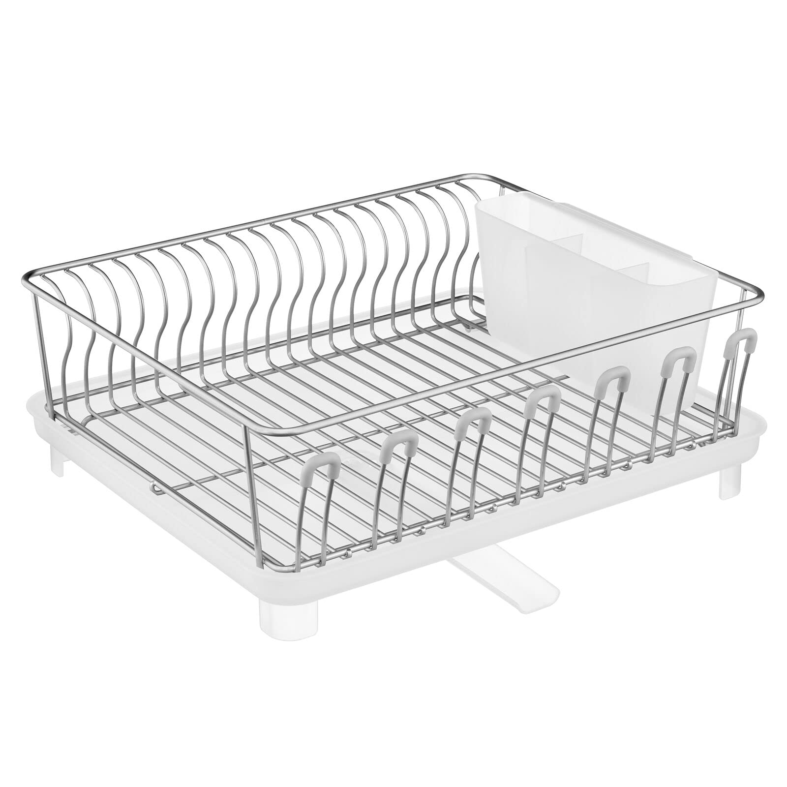 mDesign Alloy Steel Sink Dish Drying Rack Holder with Plastic Swivel Spout Drainboard Tray - Dish Rack/Dish Drainer Storage Organizer for Kitchen Counter - Concerto Collection, Chrome/Clear