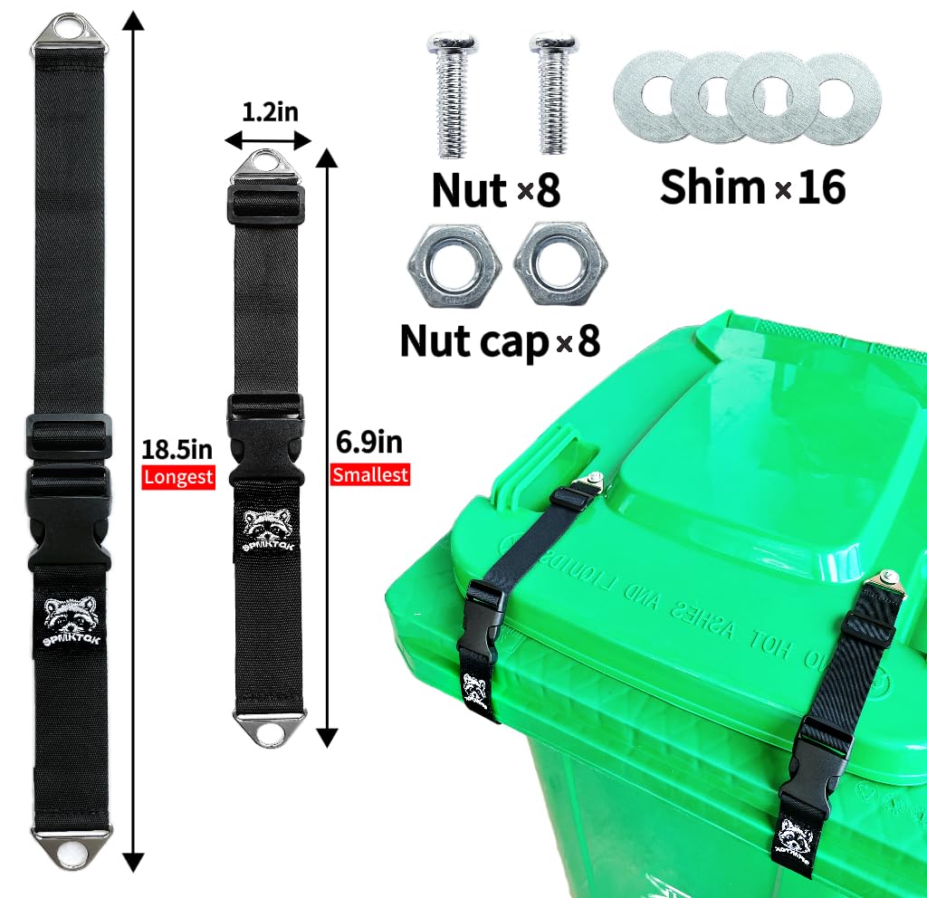 SPMKTQK Trash Can Lock, 4Pcs Trash Can Locks for Animals-Long Lasting, Adjustable Garbage Can Lid Locks for Outside Squirrel, Bear Proof Trash Can Lid Lock, Garbage Can Locks for Various Bins (4)