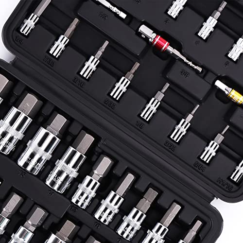 MULWARK 37 PCS Premium Hex Bit Allen Socket Set, 3/8, 1/4, 1/2 in. Drive, Automotive,Bike,Motorcycle& ATV | SAE & Metric S2 Steel & High Torque Strengthened CR-V Socket (regular, 37, Piece)