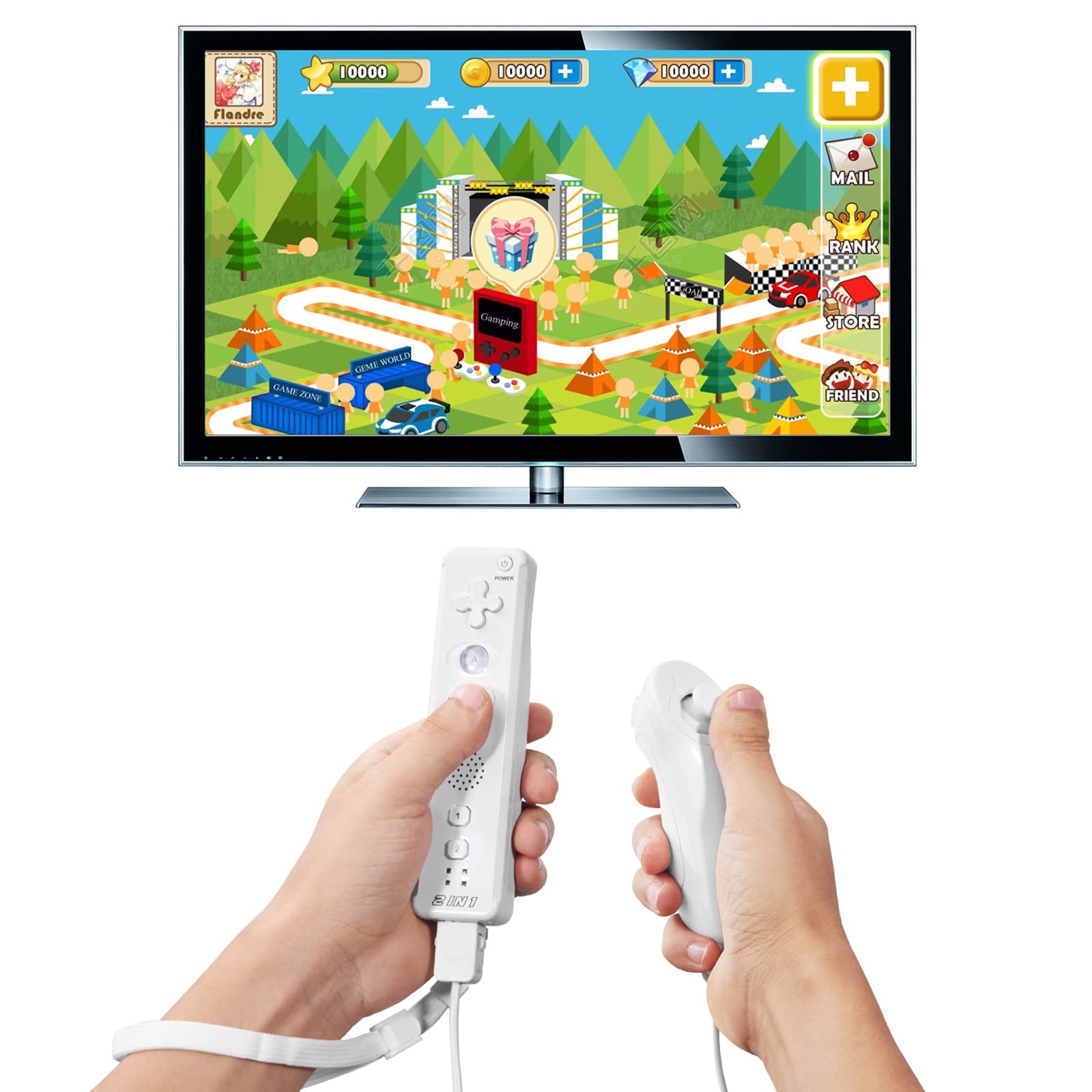 MODESLAB 2 Pack Wii Nunchuck Controller, Nunchuk Controllers Replacement Remote Joystick Gamepad Controller for Wii Wii U Console - White/Red