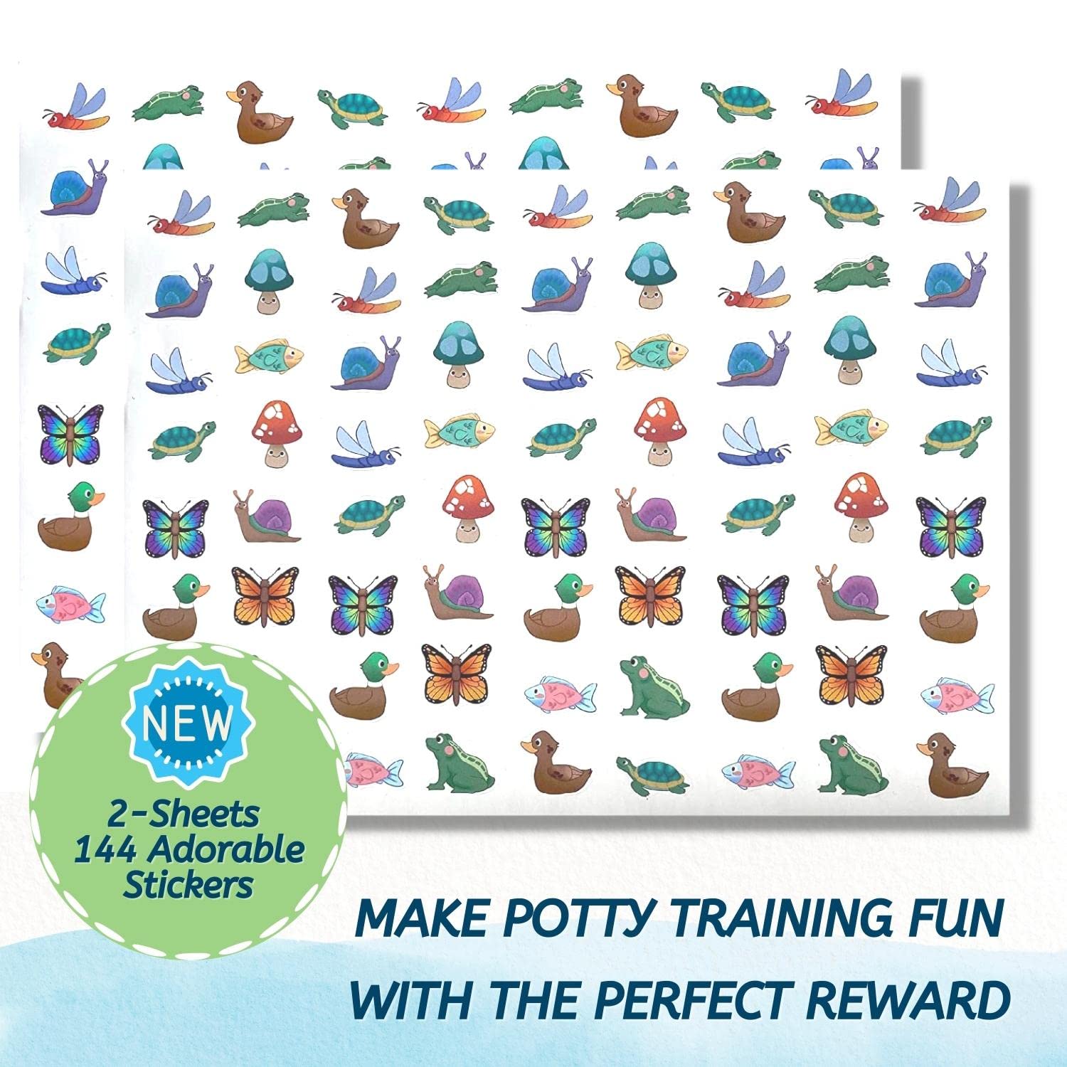 Potty Time: Purple Watch & Sticker Set | Water Resistant, Toilet Training Aid, Warranty Included. (Automatic Timers Plays Music & Flashing Lights for Fun Reminders), Green + Pond Sticker Chart Kit