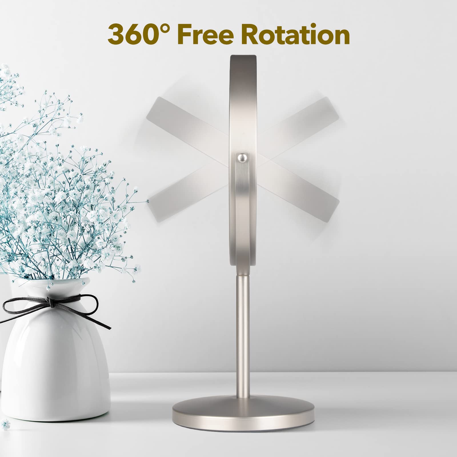 Rechargeable 8 inch Desktop Vanity Mirror with Light,3 Colors 1X/10X Table Lighted Makeup Mirror with 360° Rotation Touch Screen,LED Dimmable Desk Lit Cosmetic magnifying Mirror Brushed Nickel