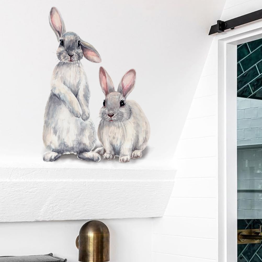 NOLITOY Easter Wall Decals Cute Bunnies Glass Stickers Removable Rabbit Wall Stickers for Bedroom Home Decal Art Easter Supplies