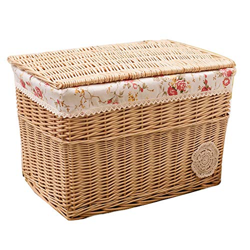 Jaquiain Wicker Storage Basket Hand-Woven Storage Basket Container with Lid for Desktop