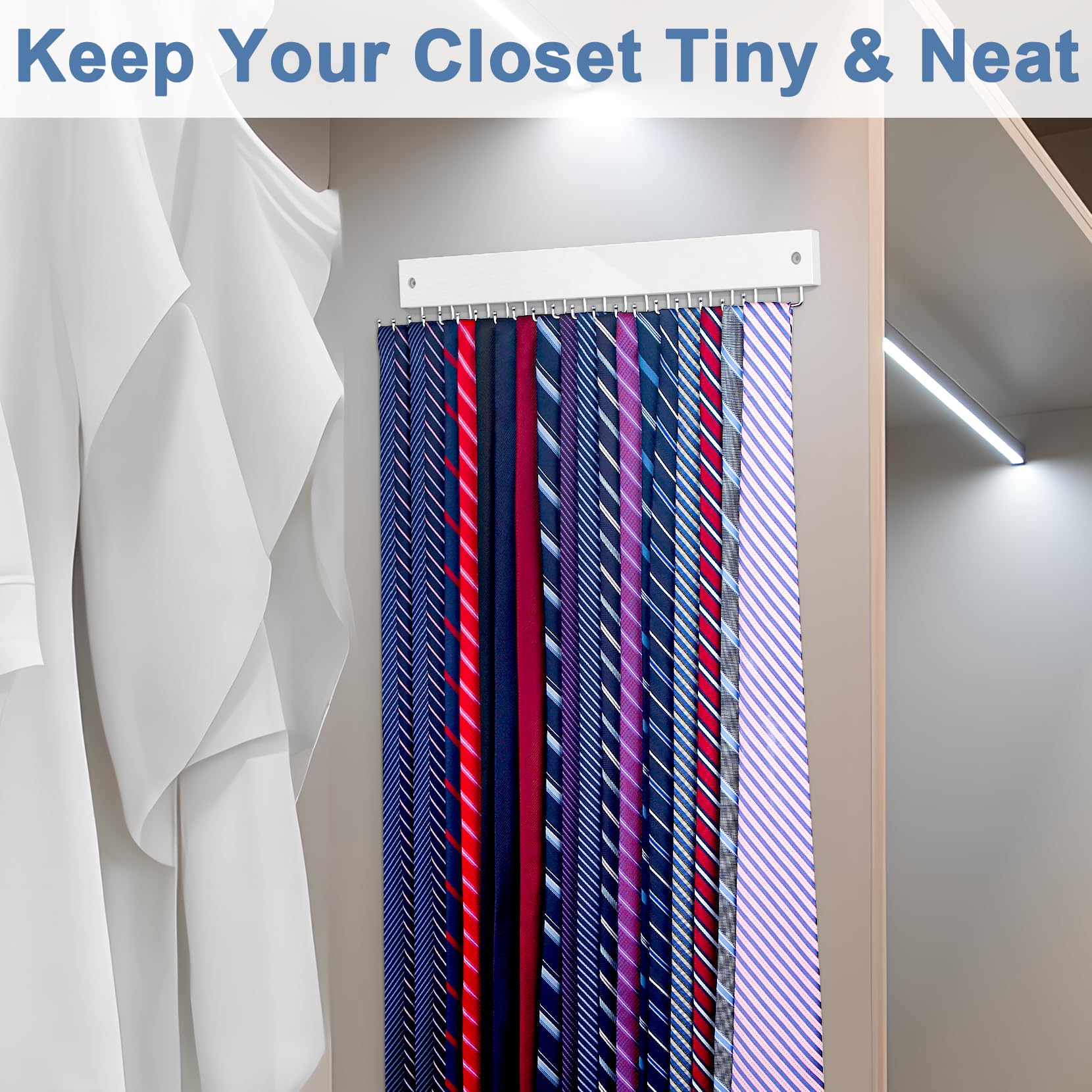 Tie Rack Wall Mounted Belt Hanger, 360° Rotating Tie Hanger Belt Organizer 20 Storage Hooks for Belt, Ties, Purse, Scarves, Tank Top, Hats, Medals