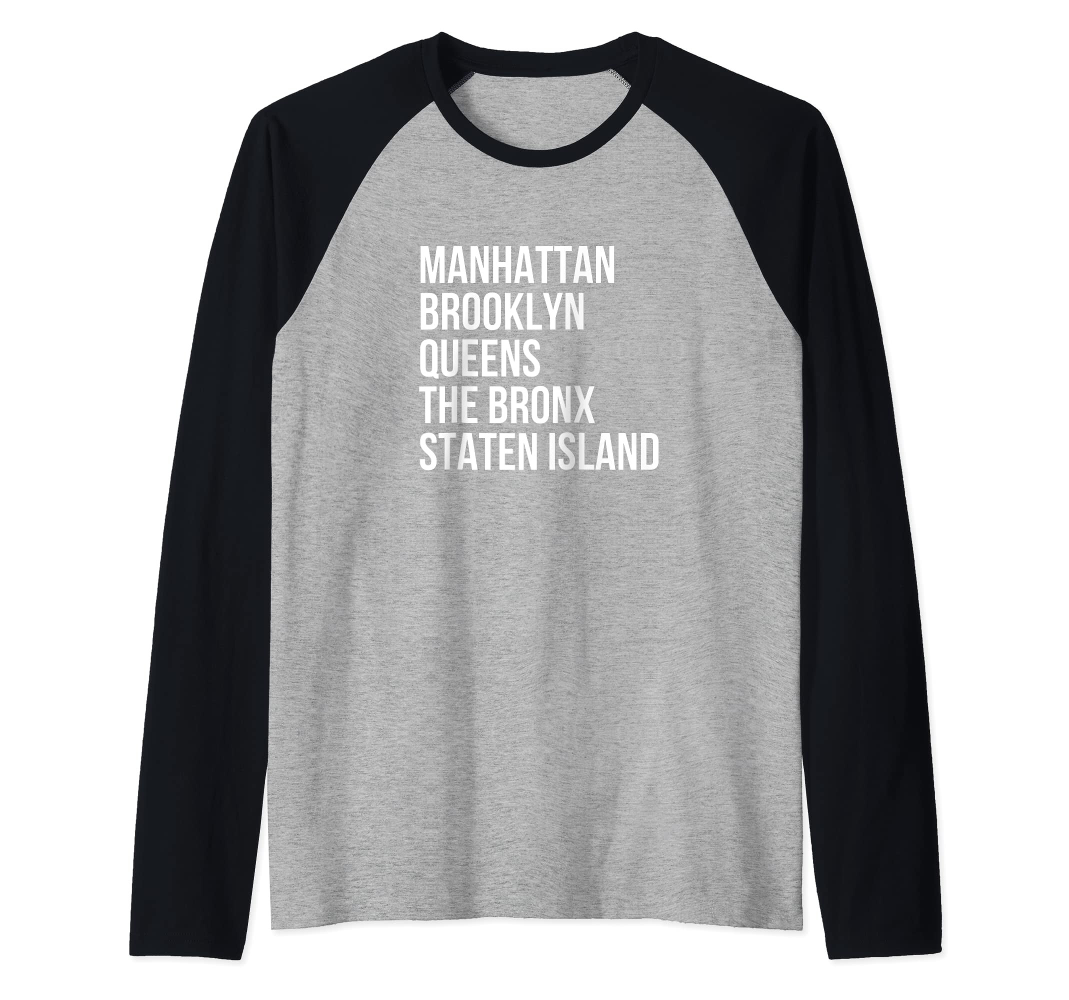 Manhattan, Brooklyn, New York City Five Boroughs NYC Raglan Baseball Tee
