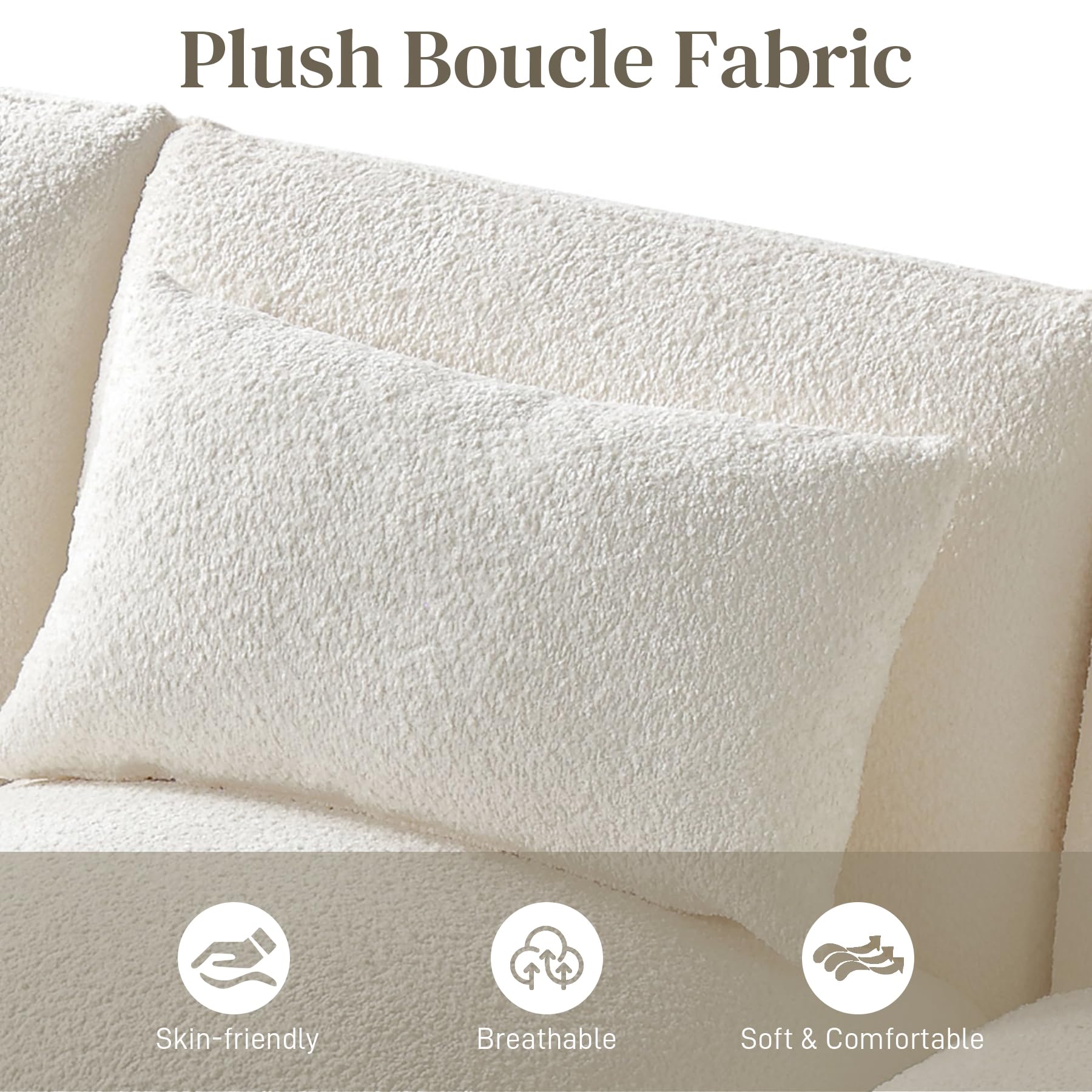 Nolohoo Sectional Sofa Cloud Couch, 102" Upholstered Boucle L-Shaped Deep Couch for Living Room, Comfy 4-Seat Overstuffed Couch with Movable Ottoman Pillows for Apartment (Cream, Boucle)