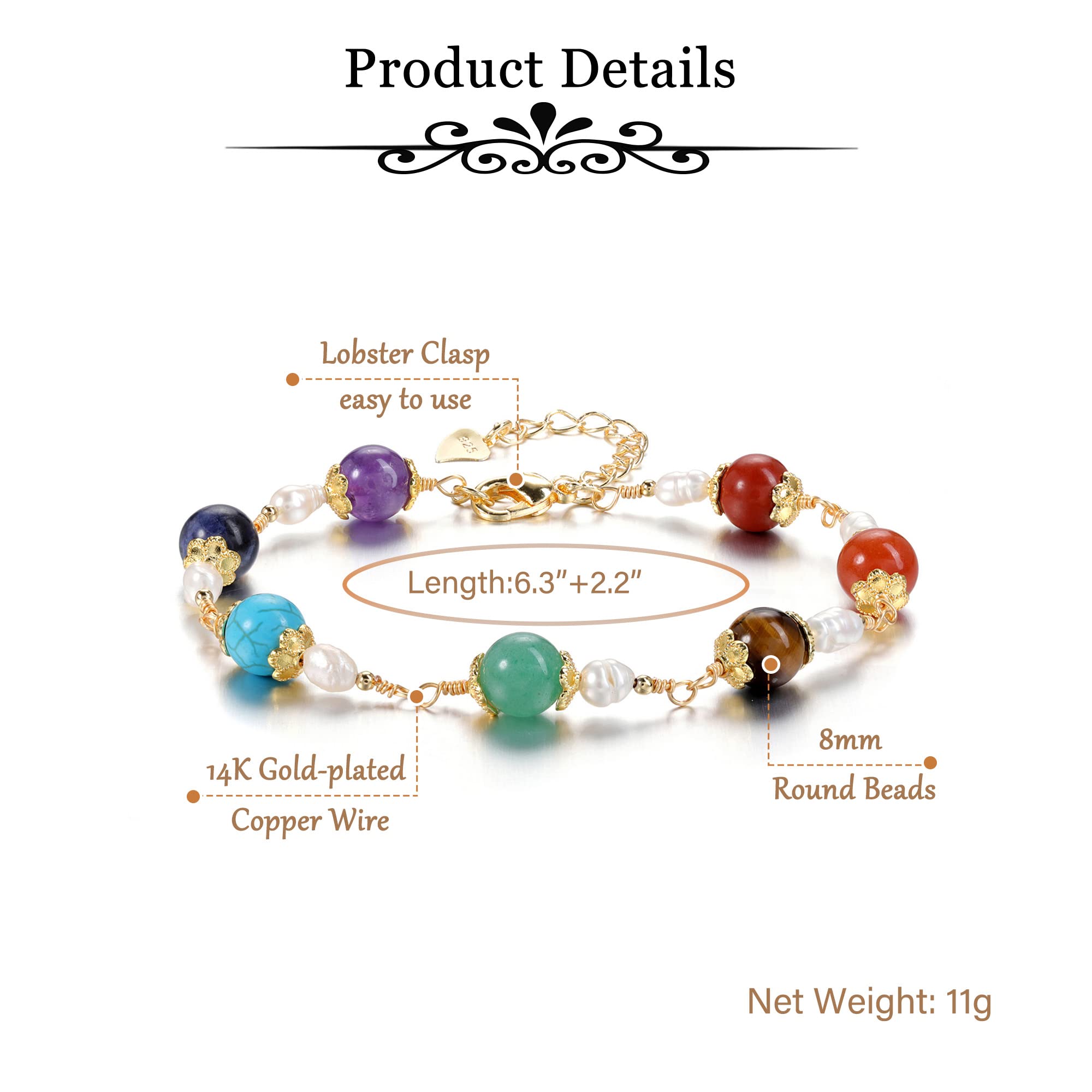MANIFO 7 Chakra Healing Crystal Stone Bracelet Reiki Gemstones Bead Link Bracelets Jewelry for Women