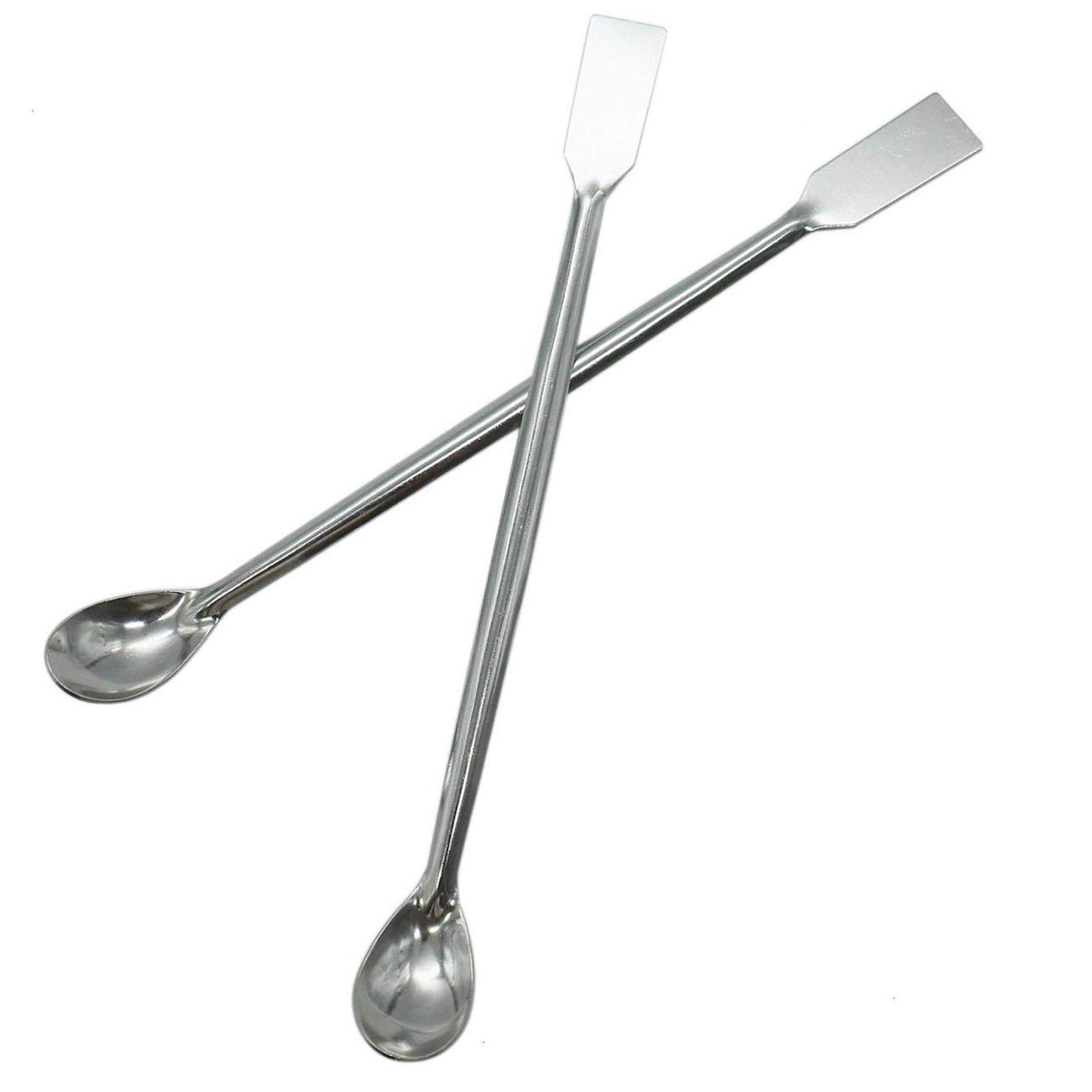 TIHOOD 10PCS 2 in 1 Stainless Steel Lab Spoon Spatula/Laboratory Sampling Spoon Mixing Spatula