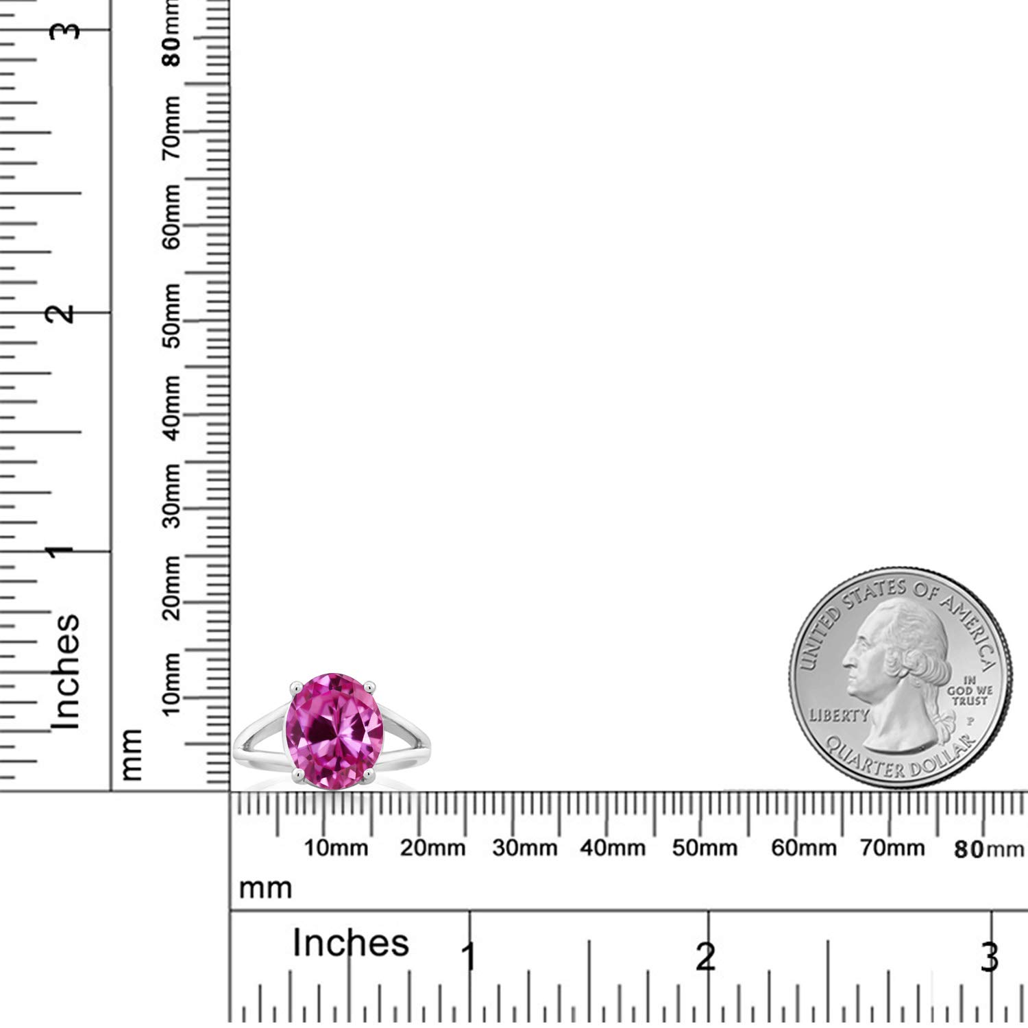 Gem Stone King 925 Sterling Silver Pink Created Sapphire Ring For Women (7.50 Cttw, Gemstone September Birthstone, Oval 12X10MM, Available In Size 5,6,7,8,9)