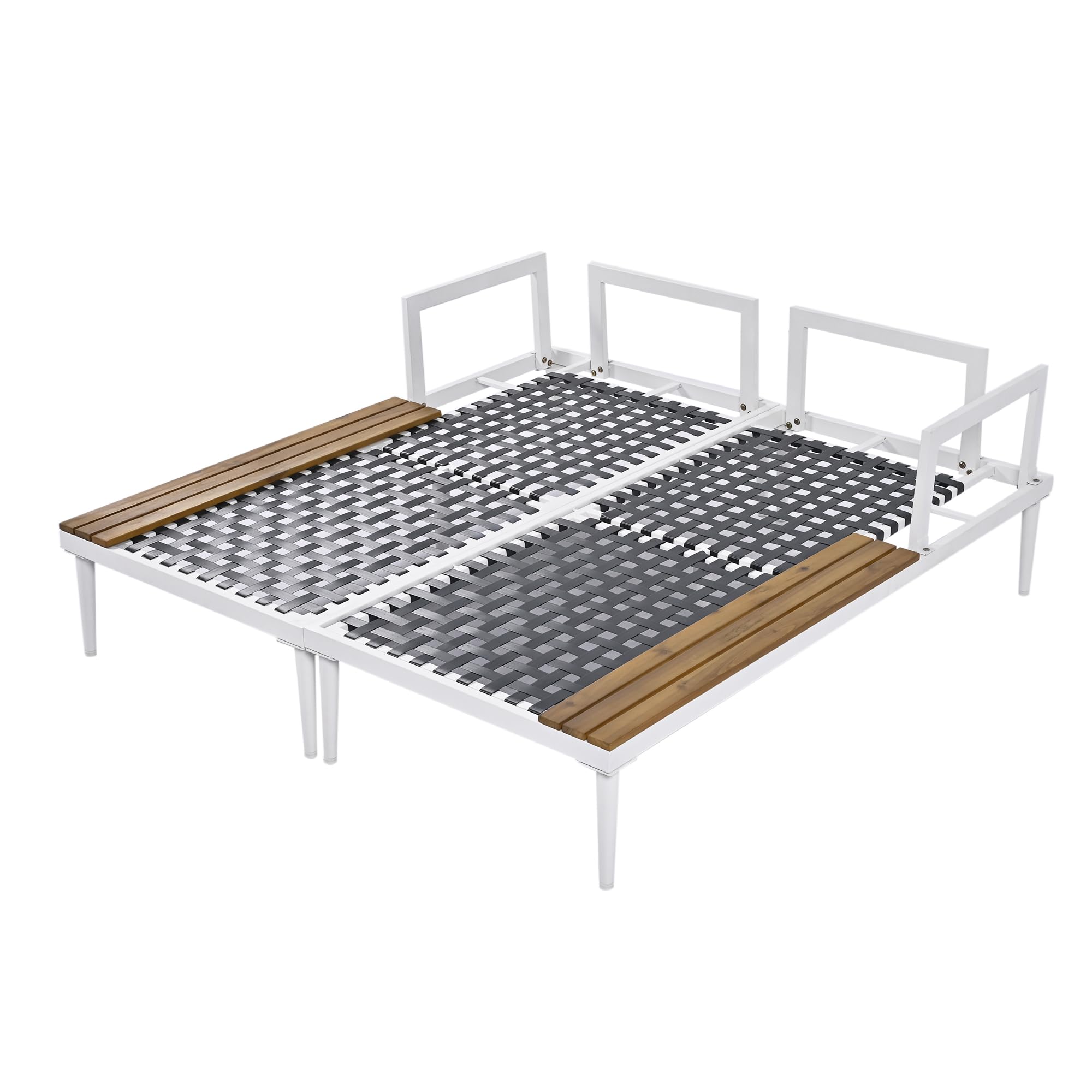 VilroCaz Modern Outdoor Patio Daybed with Wood Topped Side Spaces for Drinks, All Weather Chaise Lounges Reclining Chairs with Fixable Cushion for Garden Balcony Poolside Deck (Beige-T)