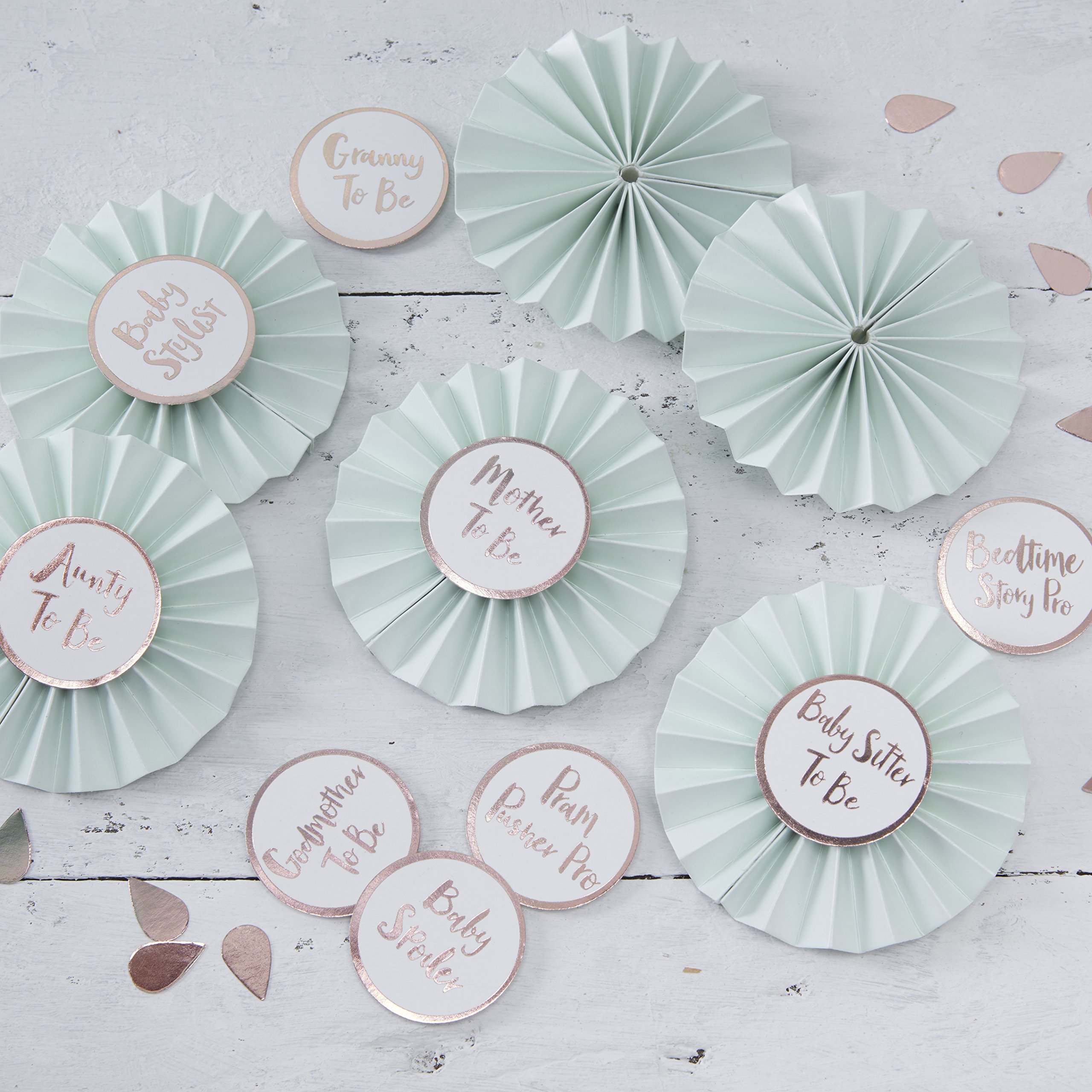 Ginger Ray Baby Shower Badges In Mint & Rose Gold x 6 - Hello World
