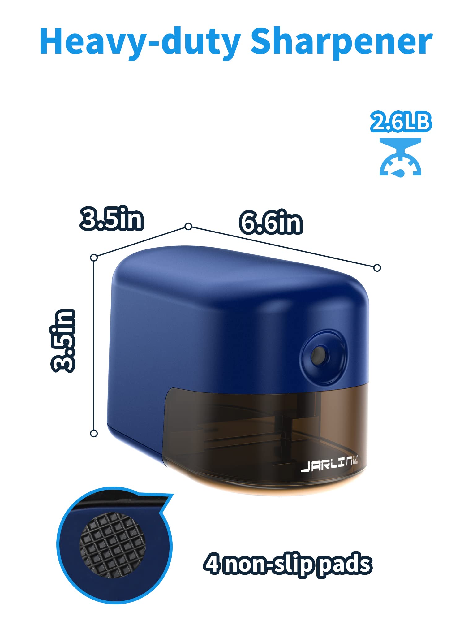 JARLINK Electric Pencil Sharpener, Heavy Duty Pencil Sharpeners for 6-8mm No.2/Colored Pencils, Wall Industrial Pencil Sharpener with Stronger Helical Blade in Classroom/Office/Home (Blue)