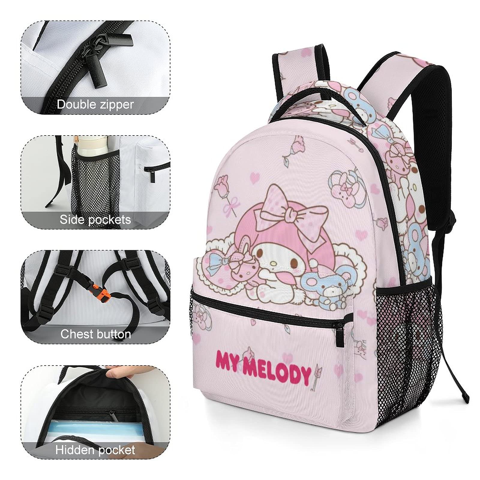 Ladycute M-y Mel-ody backpack book bag withe side pokect large suitable for men women hiking camping picnic