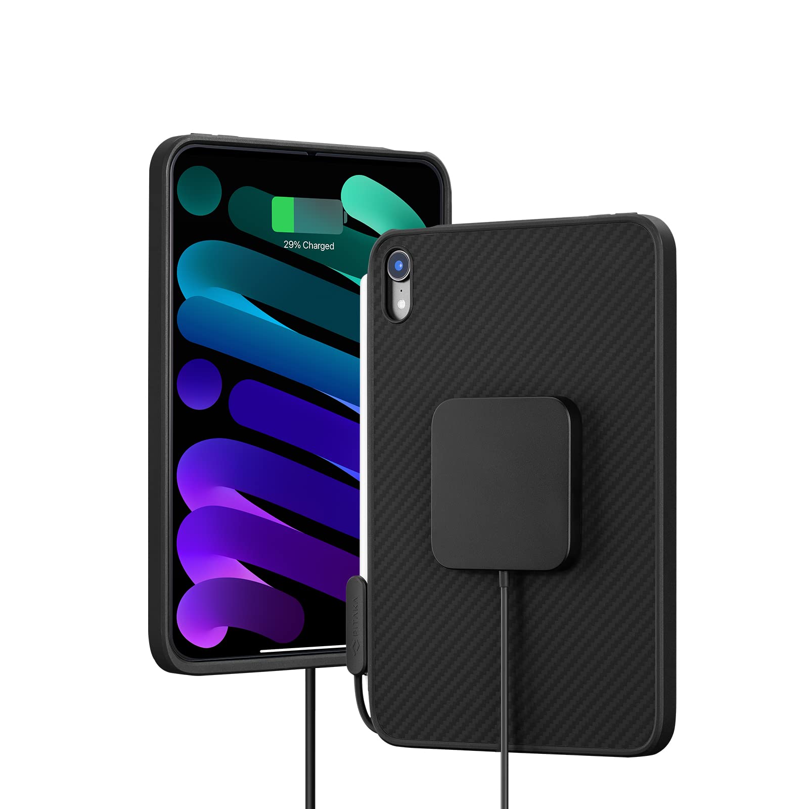 PITAKA iPad Mini 6 Case, Magnetic Wireless-Like Charging Case and Charger for 2021 iPad Mini 6 [MagEZ Case Pro] Protective Shockproof Case, Support Apple Pencil 2 Charging, 1500D Aramid Fiber