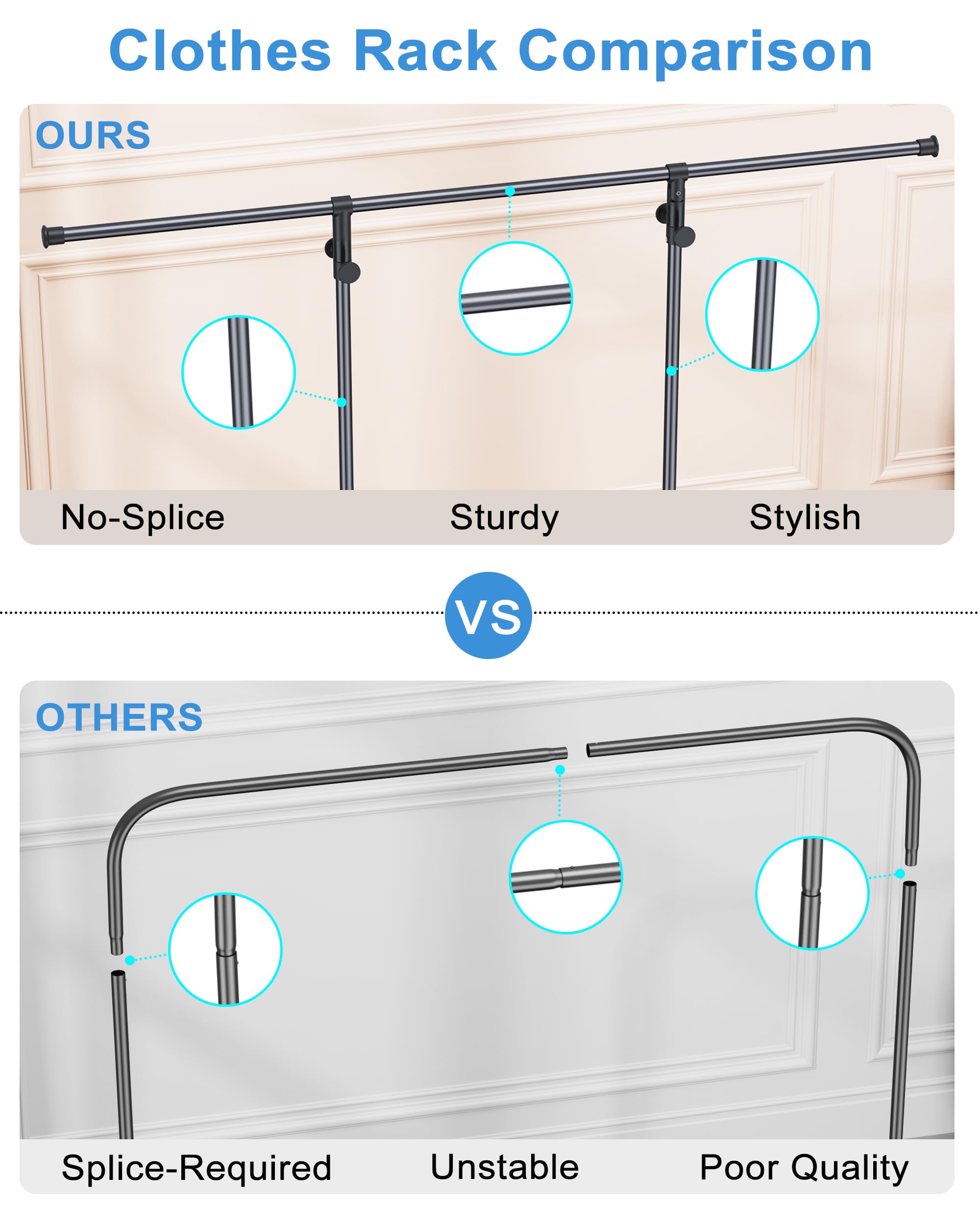 Runsand No Installation Clothes Rack,Portable Folding Carbon Steel Garment Rack - Versatile Heavy Duty Coat Rack with 4 hooks for Indoor and Outdoor Use - great for Home, Camping,Travel (Dark Grey)