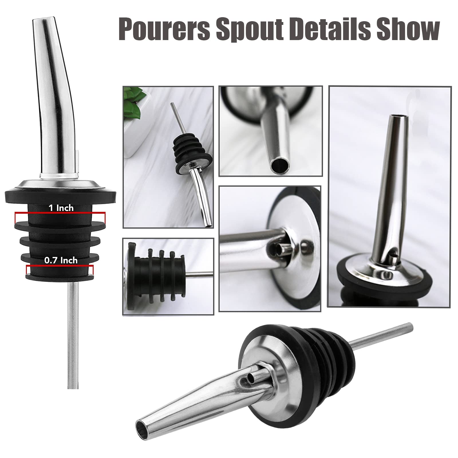 Pafusen 12 Pack Pour Spouts for Liquor Bottles, Liquor Pour Stainless Steel Classic Bottle Speed Pourers with Tapered Spout,Free Flow Pourers,Most Fit Classic Bottle's Lip 3/4"