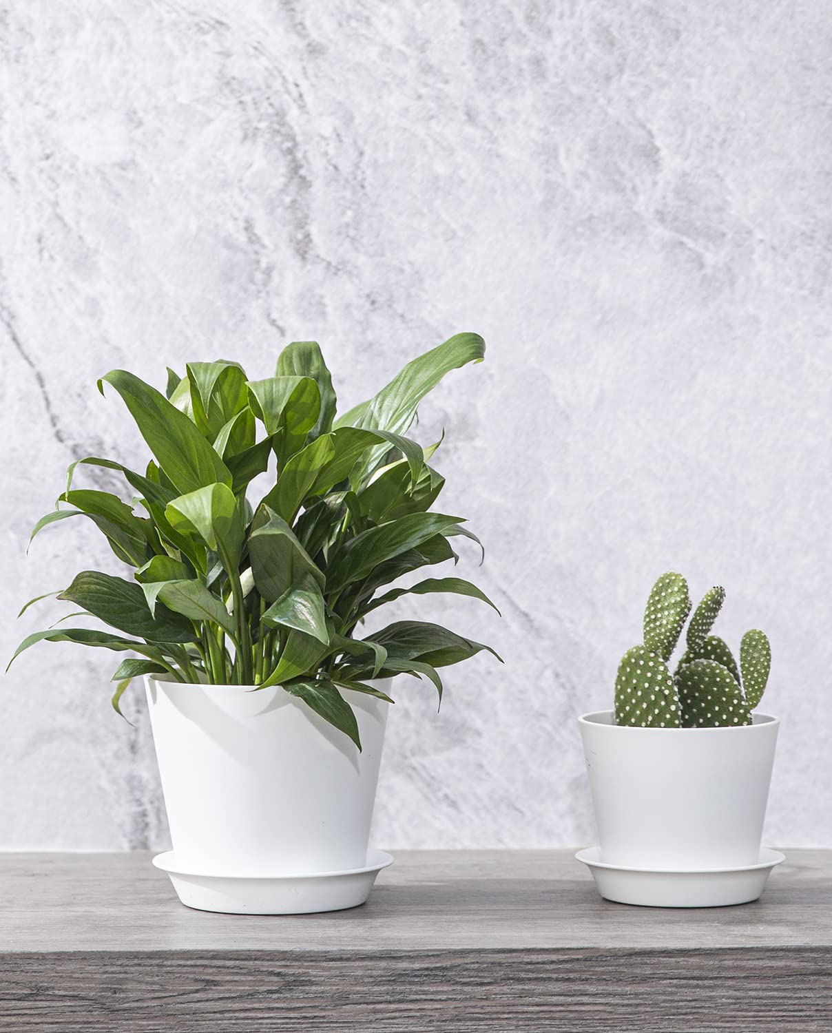 LaDoVita 7 Pack Plastic Plant Pots Indoor, 7/6.5/6/5.5/5/4.5/4 Inch Modern Planters for Plants, Flower Pots with Drainage Holes and Trays, White