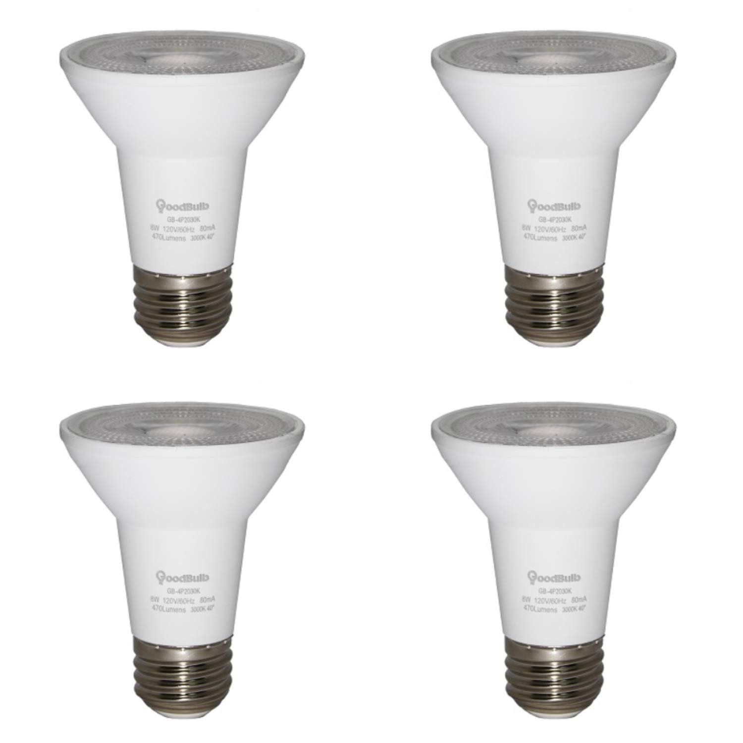 GoodBulb Commercial Grade LED Light Bulb - 7 Watt & 470 Lumens - Features PAR20 Shape & E26 Base - 3000K Warm White Light - 120V Fully Dimmable Bulb - 4 Pack
