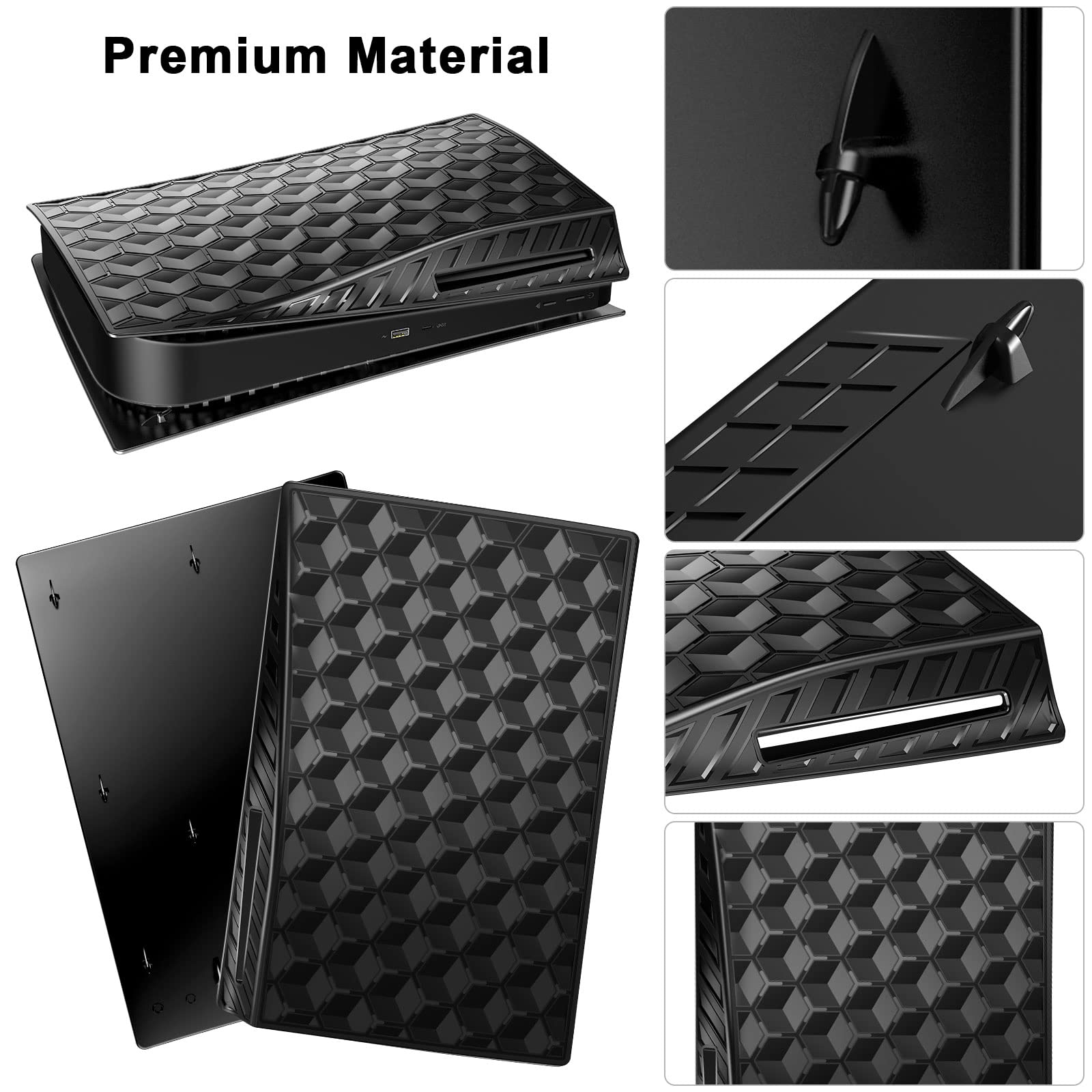Mooroer PS5 Plates Replacement Accessories for PS5 Console Black PS5 Skin Cover,PS5 Faceplate Shell Case Compatible with Playstation 5 Console Disc Edition Hard Shockproof Anti-Scratch Dustproof