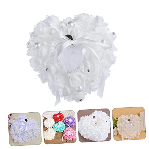 HONMEET 3 Pcs Ring Pillow Wedding Decor Heart Decor Heart Ring Wedding Gift Ring Box Rose Flower Ring Tray Heart Ring Box Bride Ring Pillow Heart Shape Ring Pillow Bride White Foam Wreath
