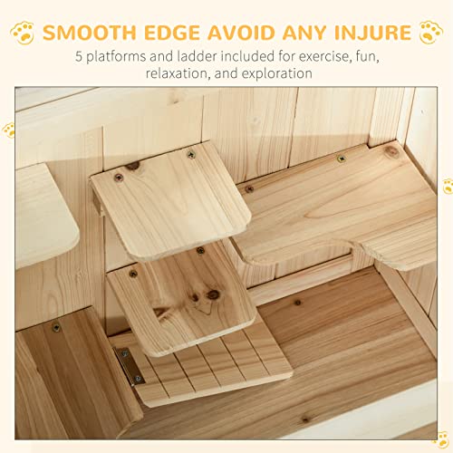 PawHut 3-Tier Wooden Hamster Cage Mice and Rat Cage Small Animals Hutch with Openable Top, Front Door, Storage Shelf