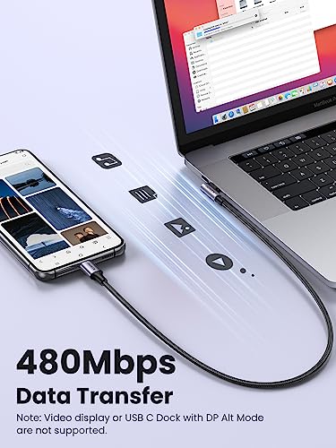 UGREEN 60W USB C to USB C Cable Right Angle USB C Fast Charging Cable Compatible with MacBook Pro/Air, iPad Pro/Mini/Air, Samsung Galaxy S23/S22/Z Fold/Z Flip, Google Pixel, Switch, etc. 3.3FT