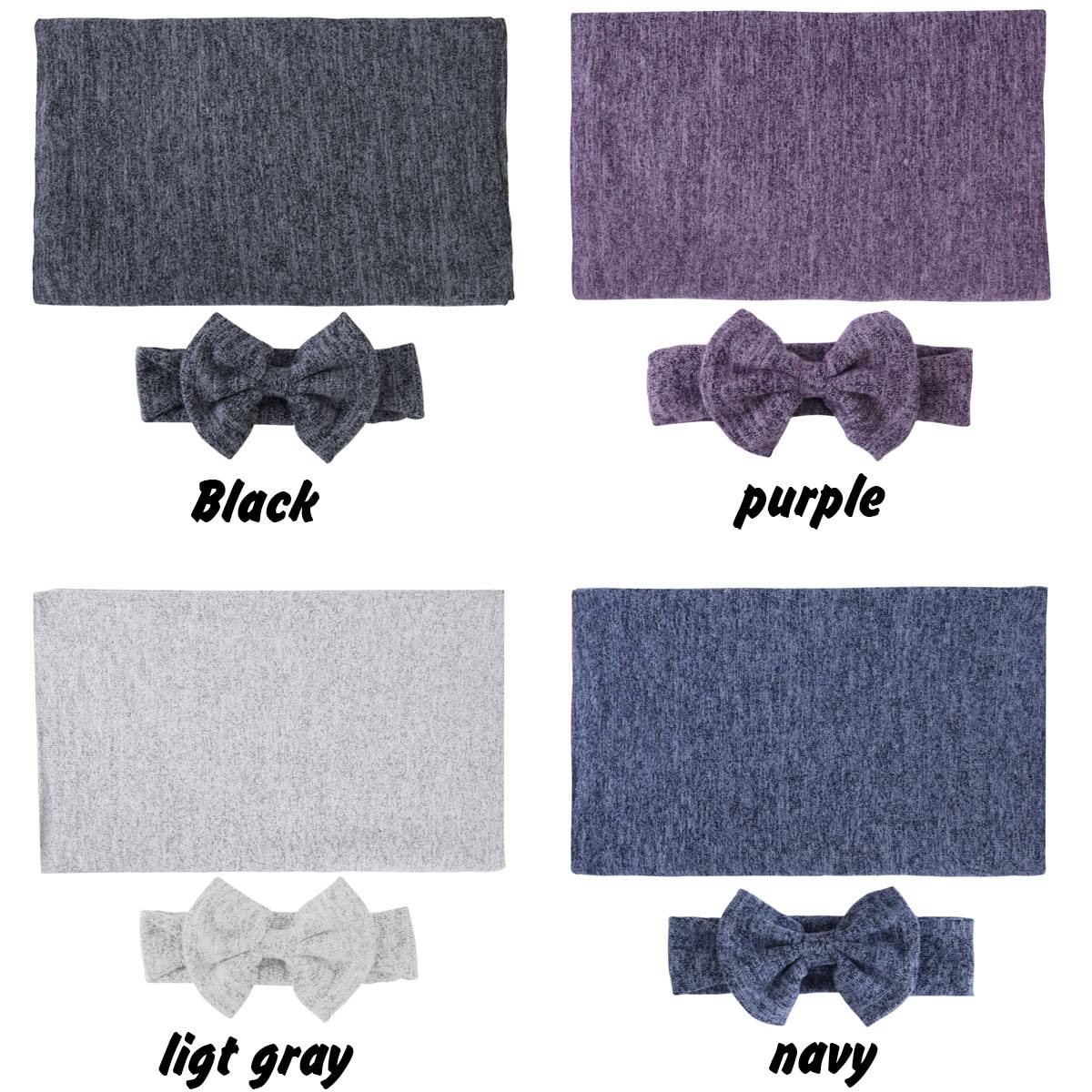 Newborn Baby Swaddle Blankets Headbands Bow Sets Receiving Blanket Stretchy Swaddle Sack for Baby Shower Infant Shower Gift (Black)