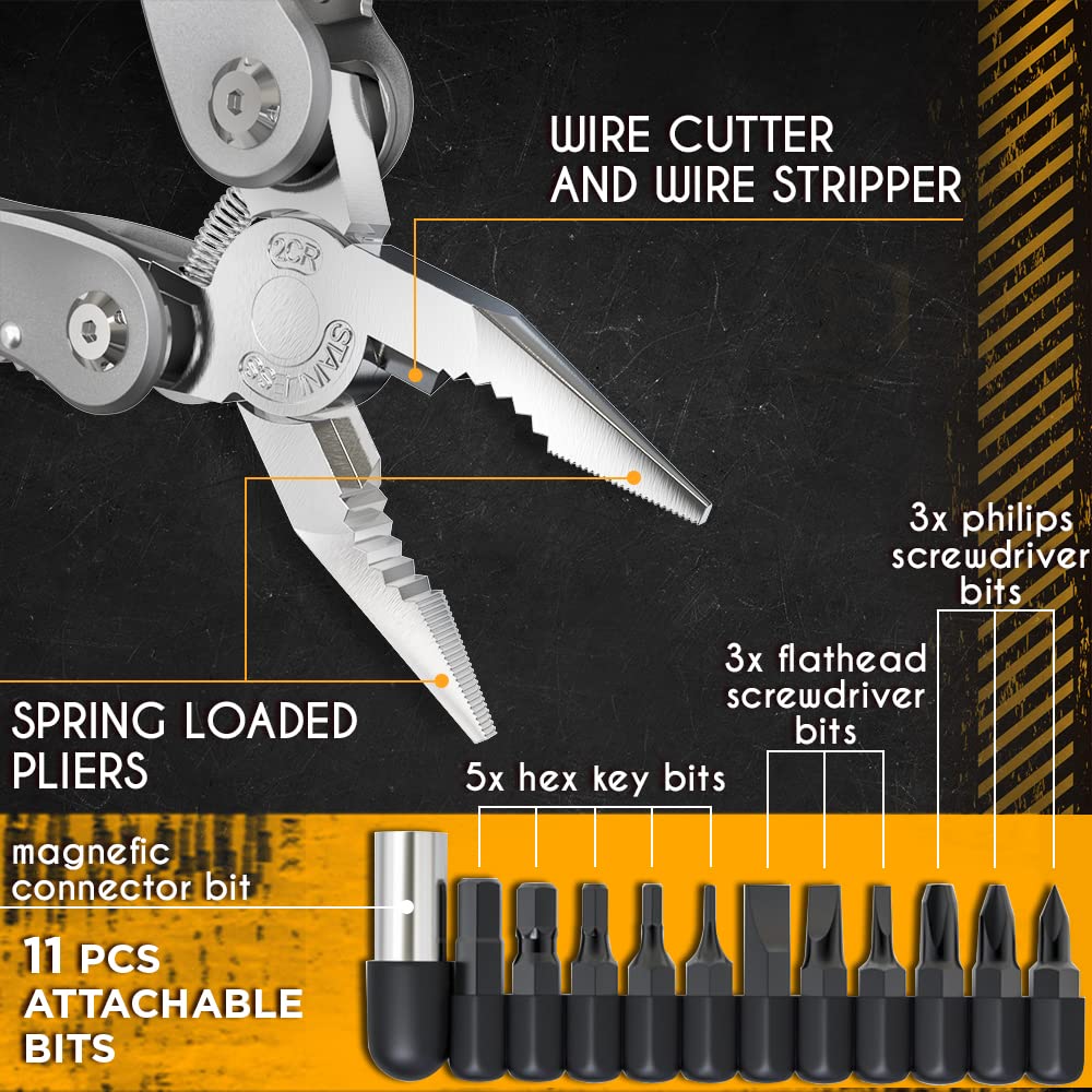 Multitool 24-in-1 with Mini Tools Knife Pliers and 11 Bits - Multi Tool All in One Multi Function Gear for Men Best Multi-tool Kit for Work EDC Camping Backpacking Survival - Great Gift for Men 2238
