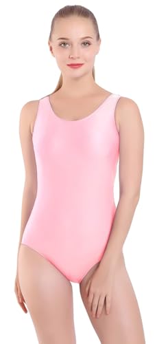 Javly Dance Leotards for Women Basic Soild Tank Ballet Dancewear Scoop Neck Bodysuit for Adult