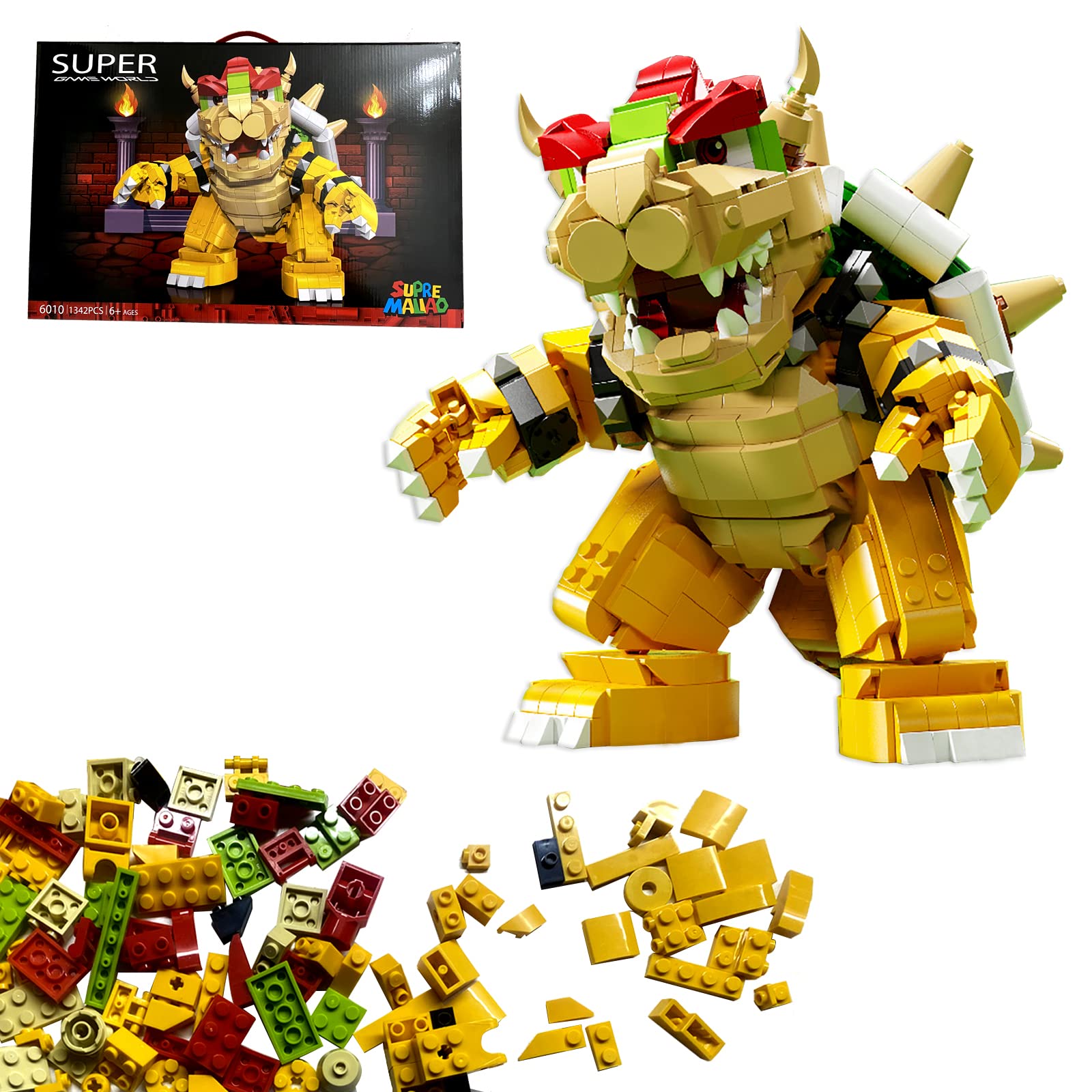 MOCREAR Super The Mighty Bowser Building Toy Set,Collectible Gift for Adult Fans (1342Pieces),3D Creative Bricks Stacking Blocks, Mighty Bowser Stacking Blocks Collectible Gift (Bowser)