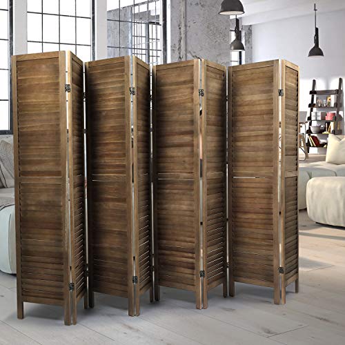 JAXPETY 8 Panel Wood Louvered Room Divider, 5.6 Ft Tall Oriental Folding Freestanding Privacy Screen Room Dividers for Home, Office, Bedroom (Brown)
