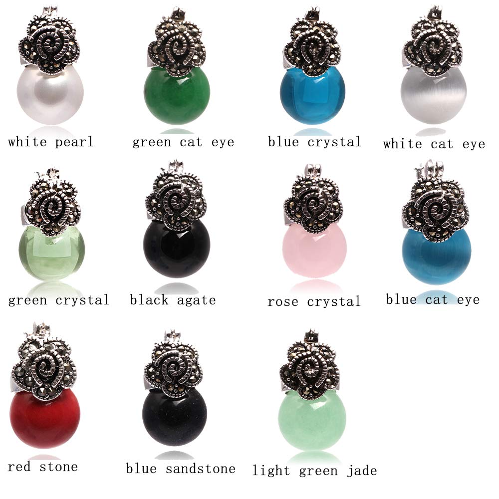 GEM-Inside 12mm Blue Crystal Earrings Round Ball Gemstone Beads Cute Tibetan Silver Marcasite Leverback Jewelry Accessory for Woman